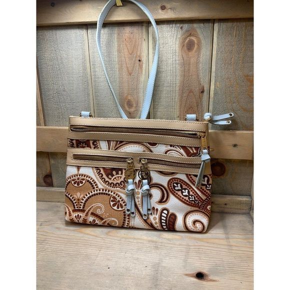Spartina 449 | Bags | Spartina 449 Hipster Crossbody Purse Tan Blue Leather Floral Linen Paisley ...